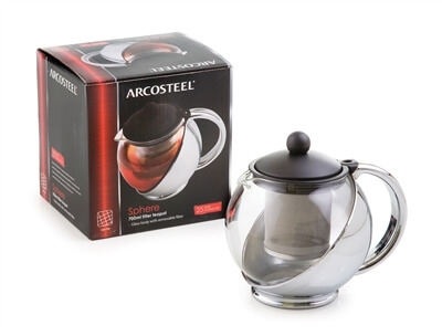 קנקן תה כדורי בסיס כרום ארקוסטיל - ARCOSTEEL TEAPOT Sphere - חנות קפה ...